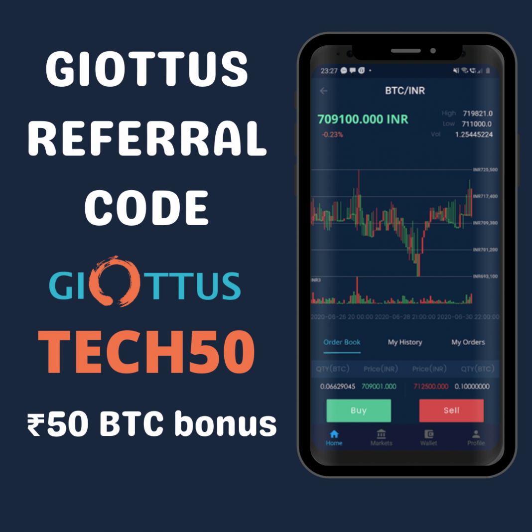 Giottus Promo code TECH99 & referral code for ₹100 BTC - TechBuy.in